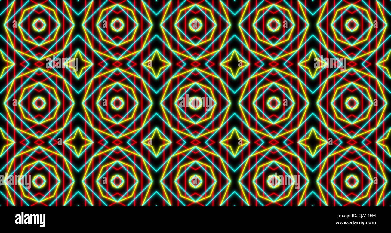 Image of kaleidoscope neon pattern moving in hypnotic motion on ...