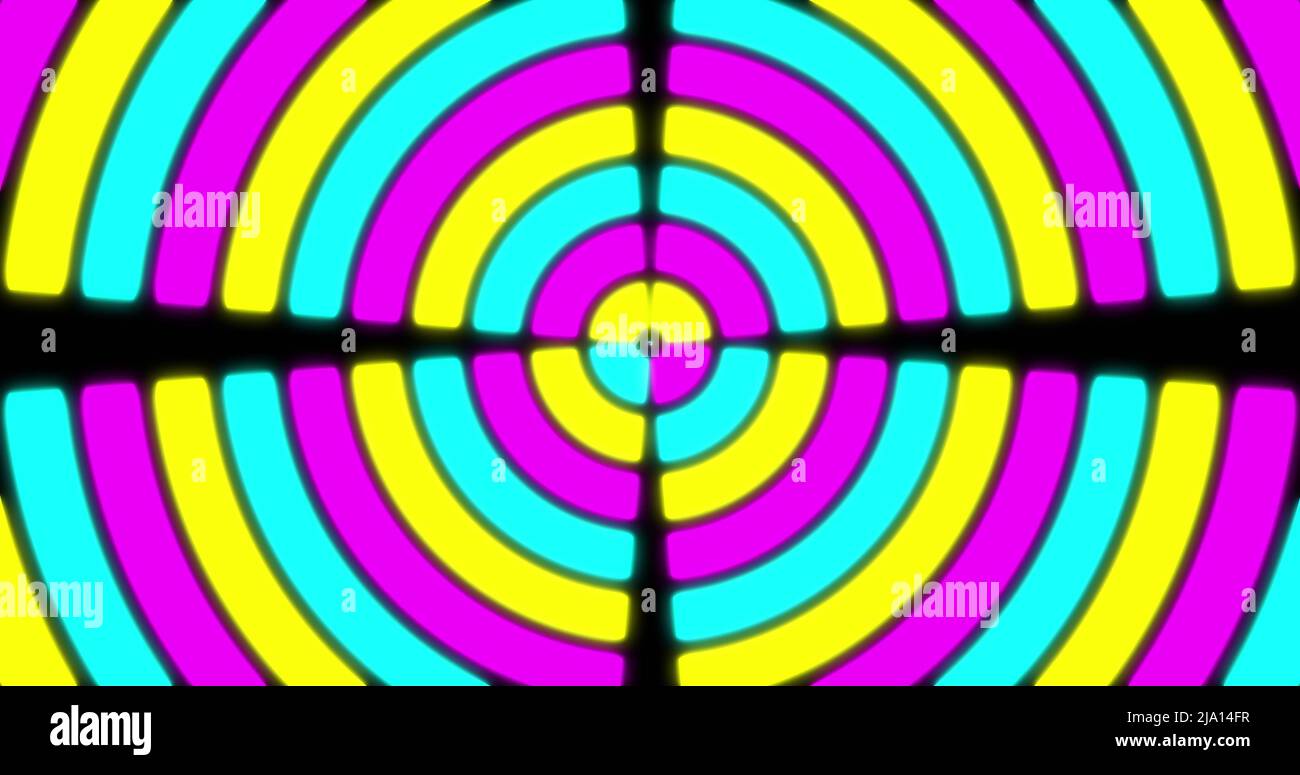 Image of purple, blue and yellow neon pattern moving in hypnotic motion ...