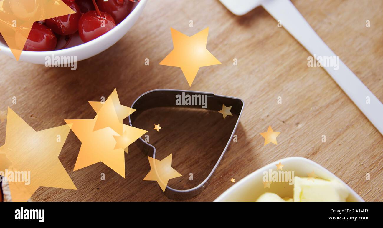 Image of falling yellow stars over ingredients Stock Photo - Alamy