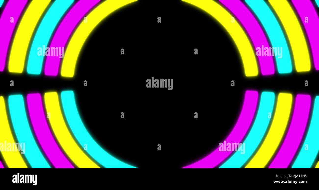 Image of purple, blue and yellow neon pattern moving in hypnotic motion ...