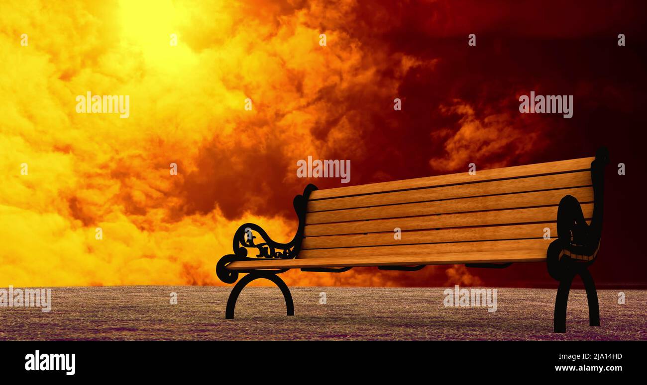 Image of bench over orange clouds moving fast in background Stock Photo ...