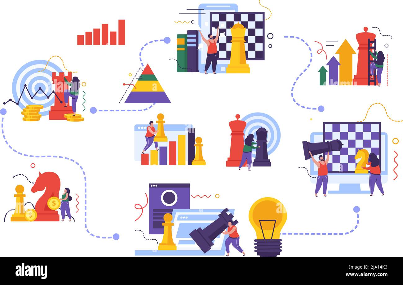 Business strategy concept with chess game symbols flat vector ...