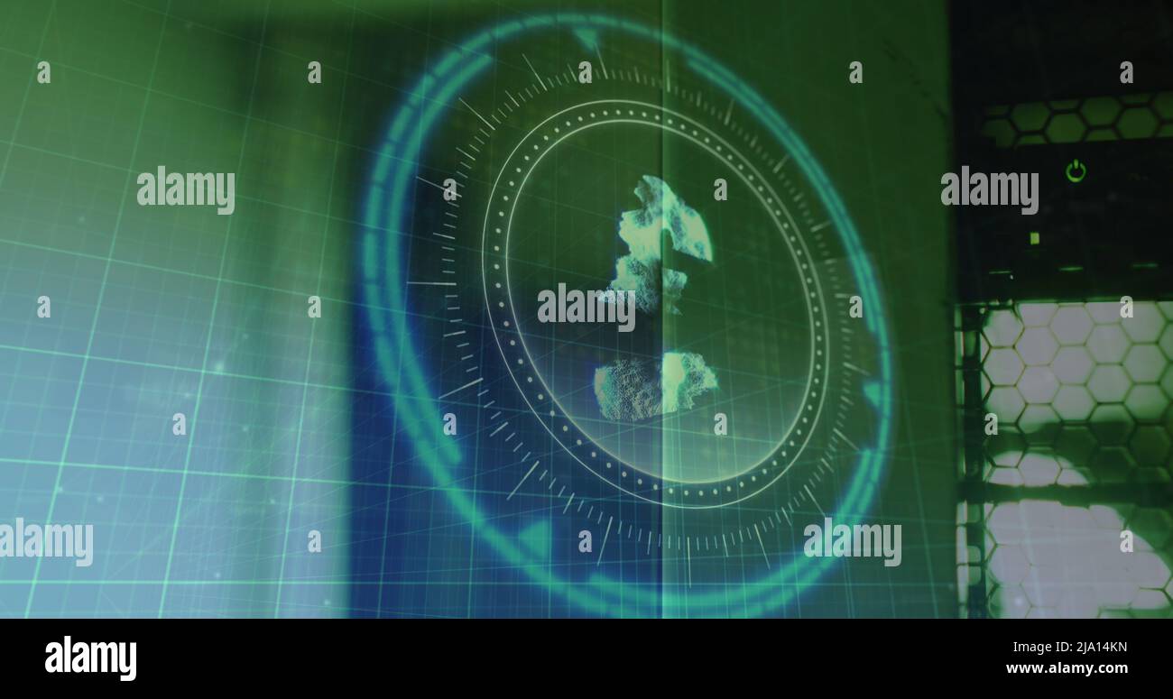 Image of english pound symbol on rotating safe lock over data ...