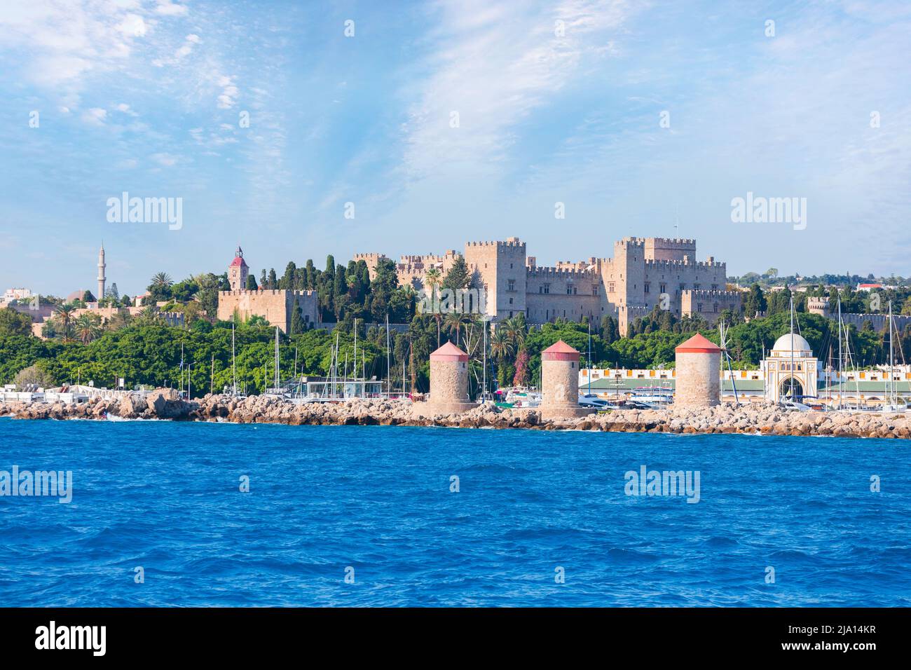 Panoramic view of the city of Rhodes from the sea, Greece Stock Photo ...