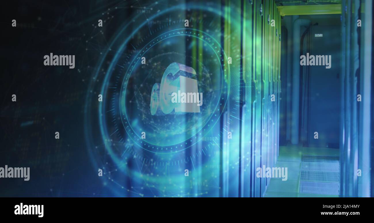 Image of 6g symbol on rotating safe lock over network of connections ...