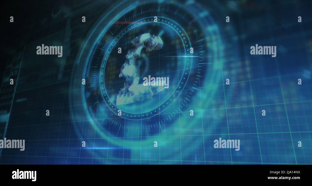 Image of english pound symbol on rotating safe lock over processing ...
