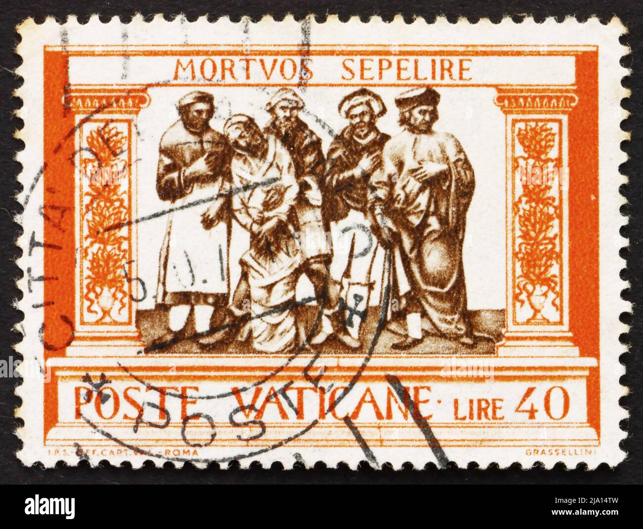 VATICAN - CIRCA 1960: a stamp printed in the Vatican shows Burying the ...