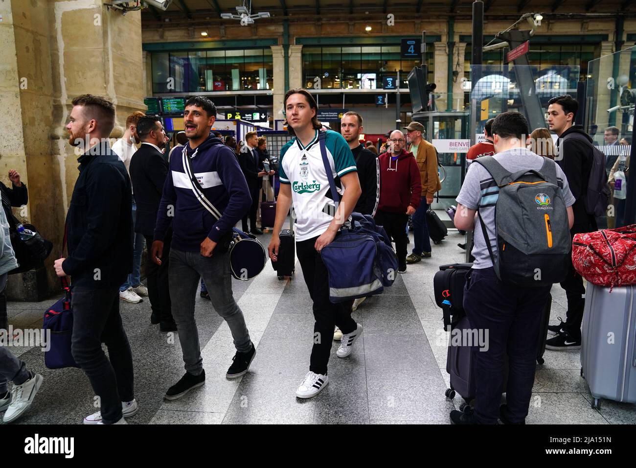 Liverpool fans arriving at Gare du Nord ahead of Saturday's UEFA ...