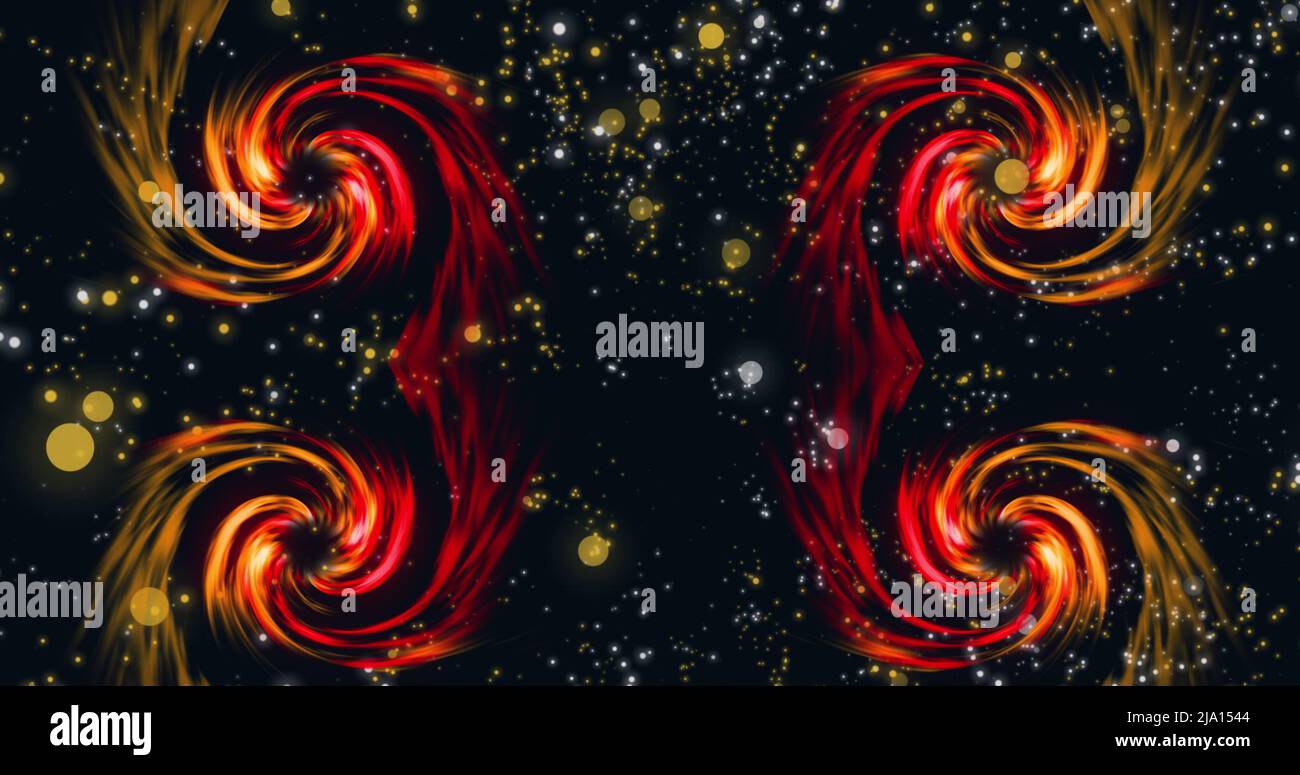 Image of spiral flames and yellow dots on black background Stock Photo ...