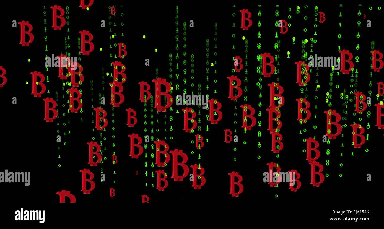 Image of bitcoin symbols over black background with green letters Stock ...