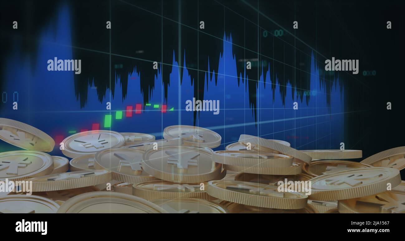 Image of yen coins over data processing Stock Photo - Alamy