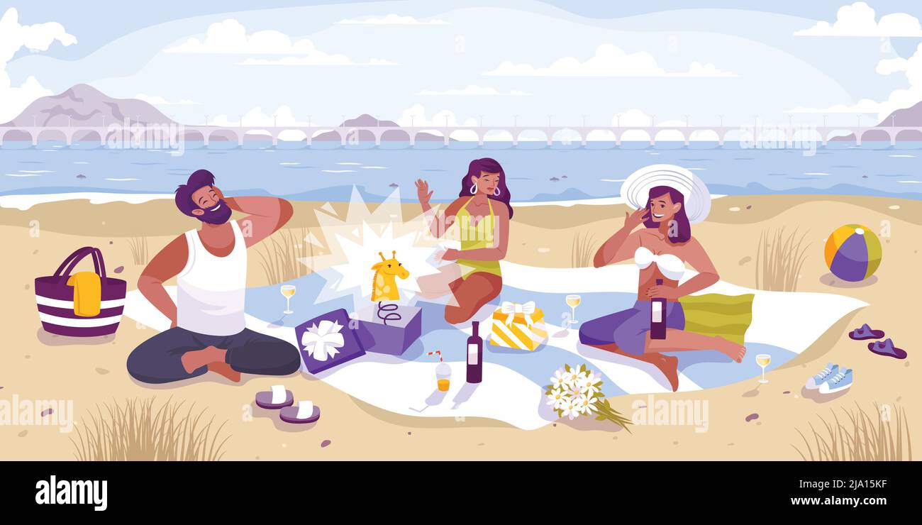 All fools surprise flat composition with outdoor river shore landscape ...