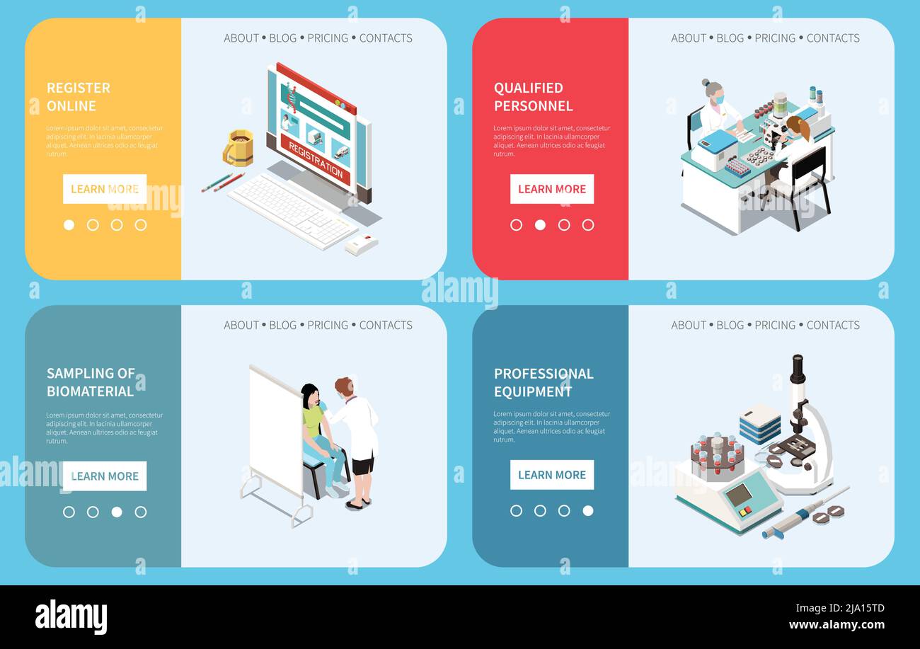 Laboratory diagnostics service isometric set of four horizontal banners ...