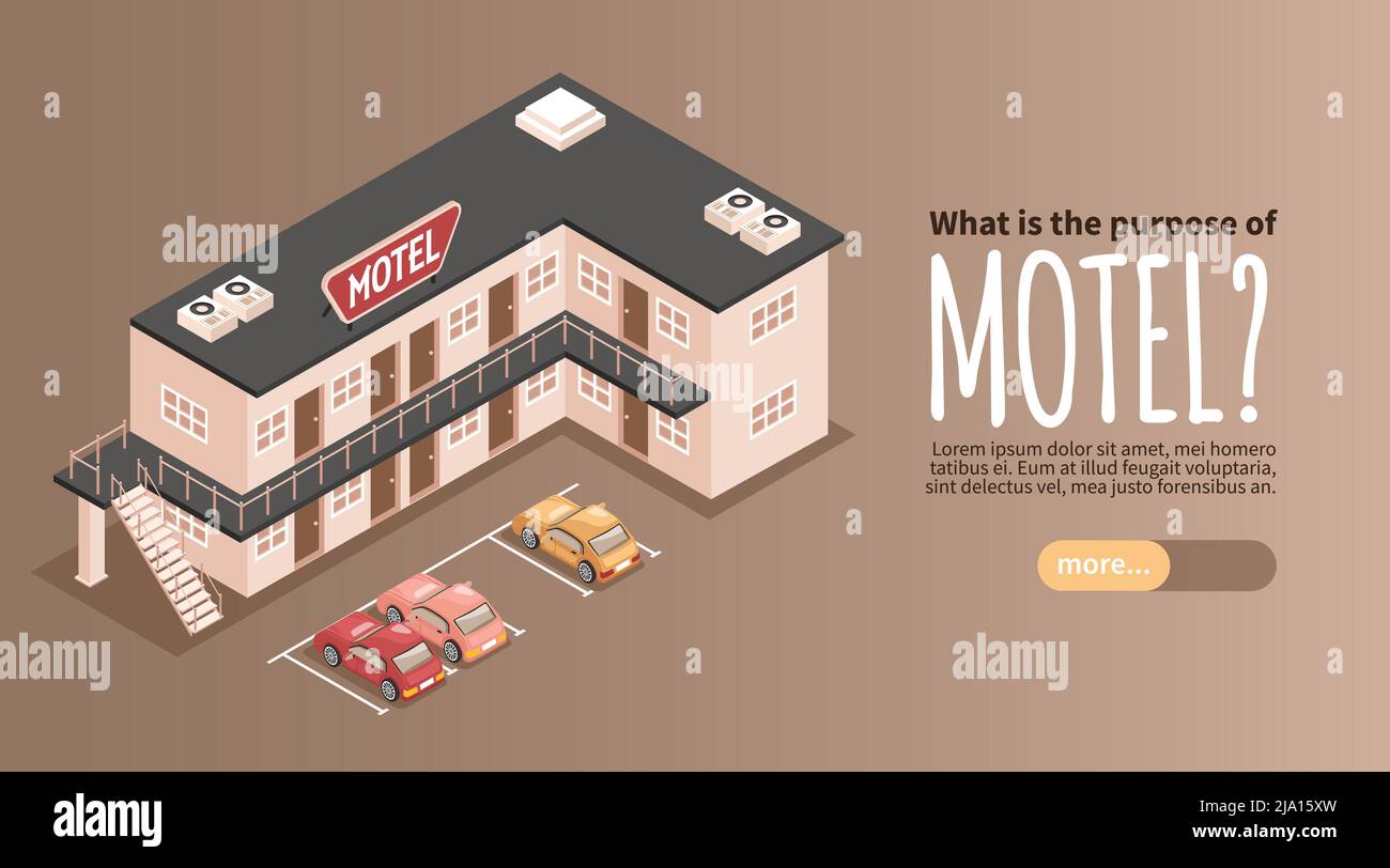 Motel color horizontal banner with parking and cars isometric vector ... Motel color horizontal banner with parking and cars isometric vector ...