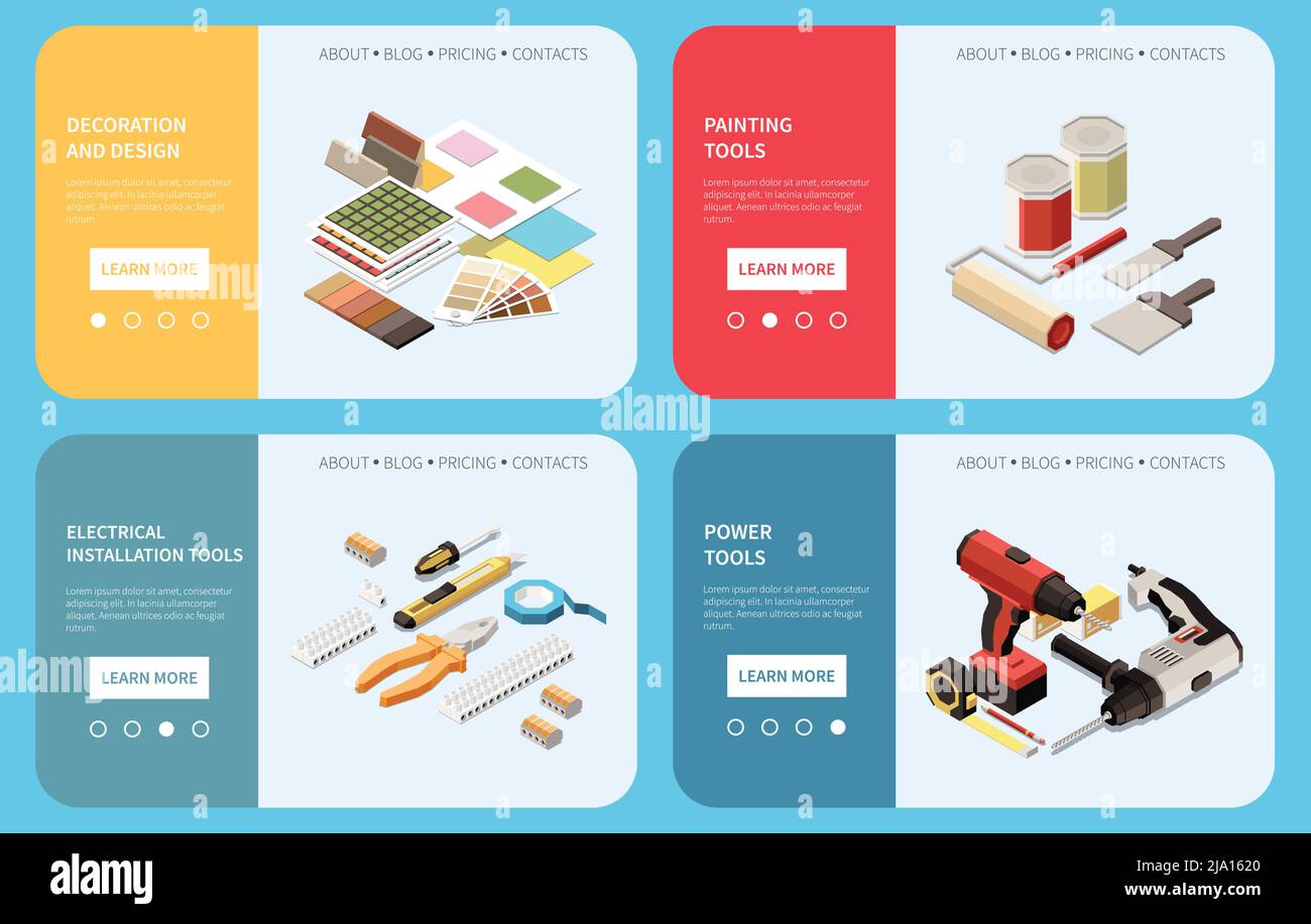 House renovation diy colorful isometric banners with 3d design painting ...