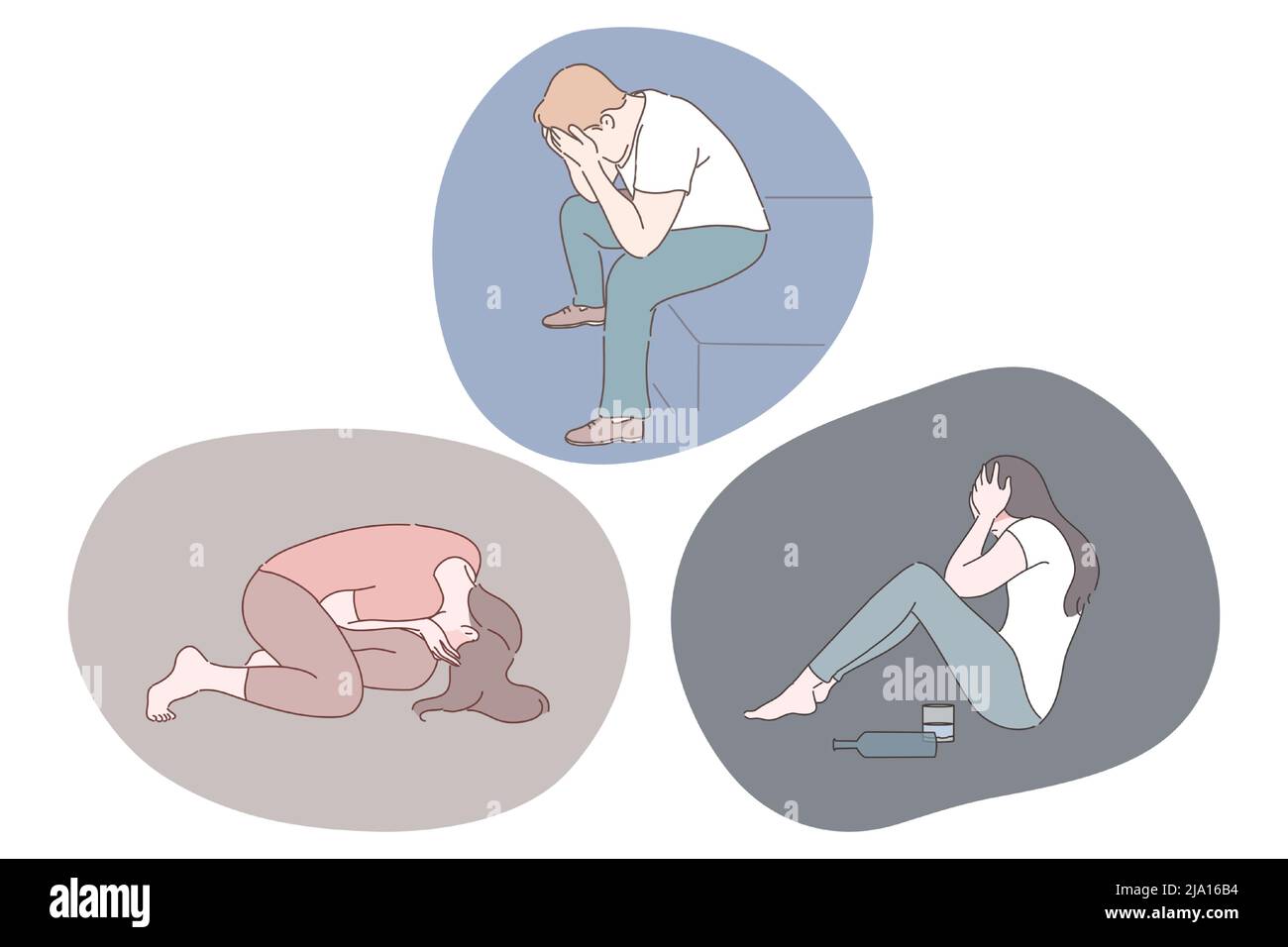 Sadness, mental depression, grief concept. Young unhappy depressed ...