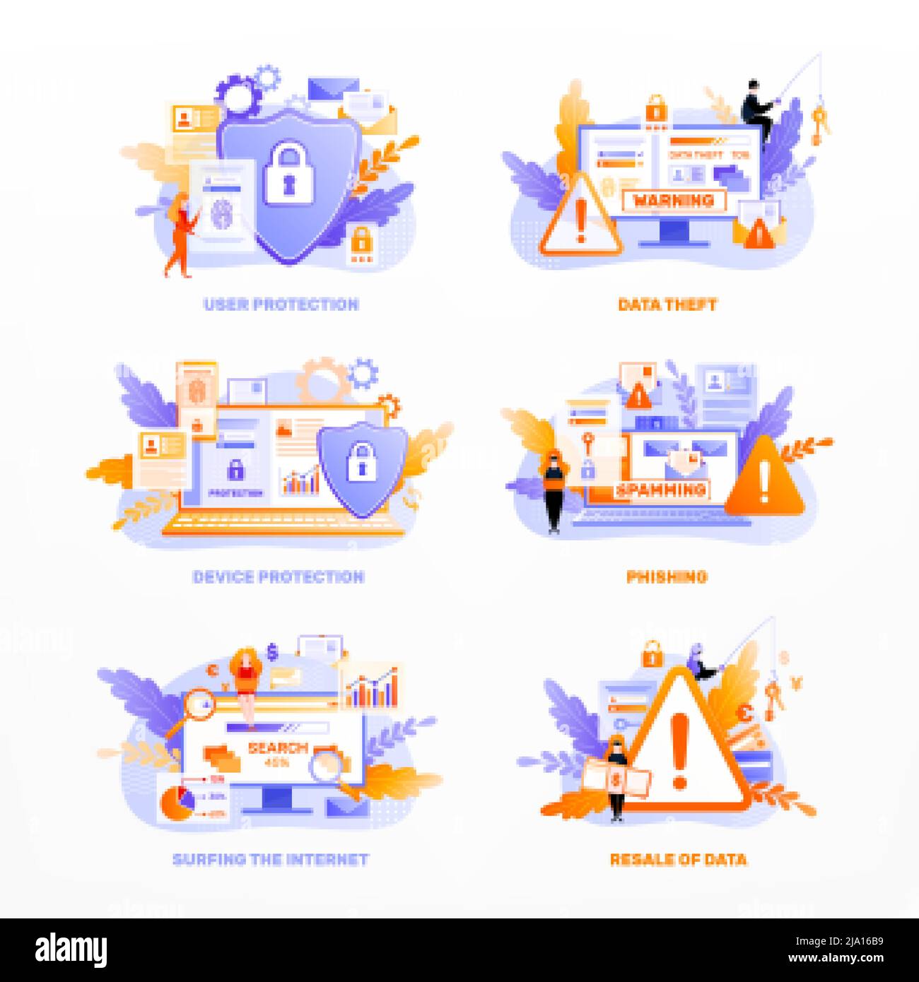 Data privacy day icons color flat compositions with editable text ...