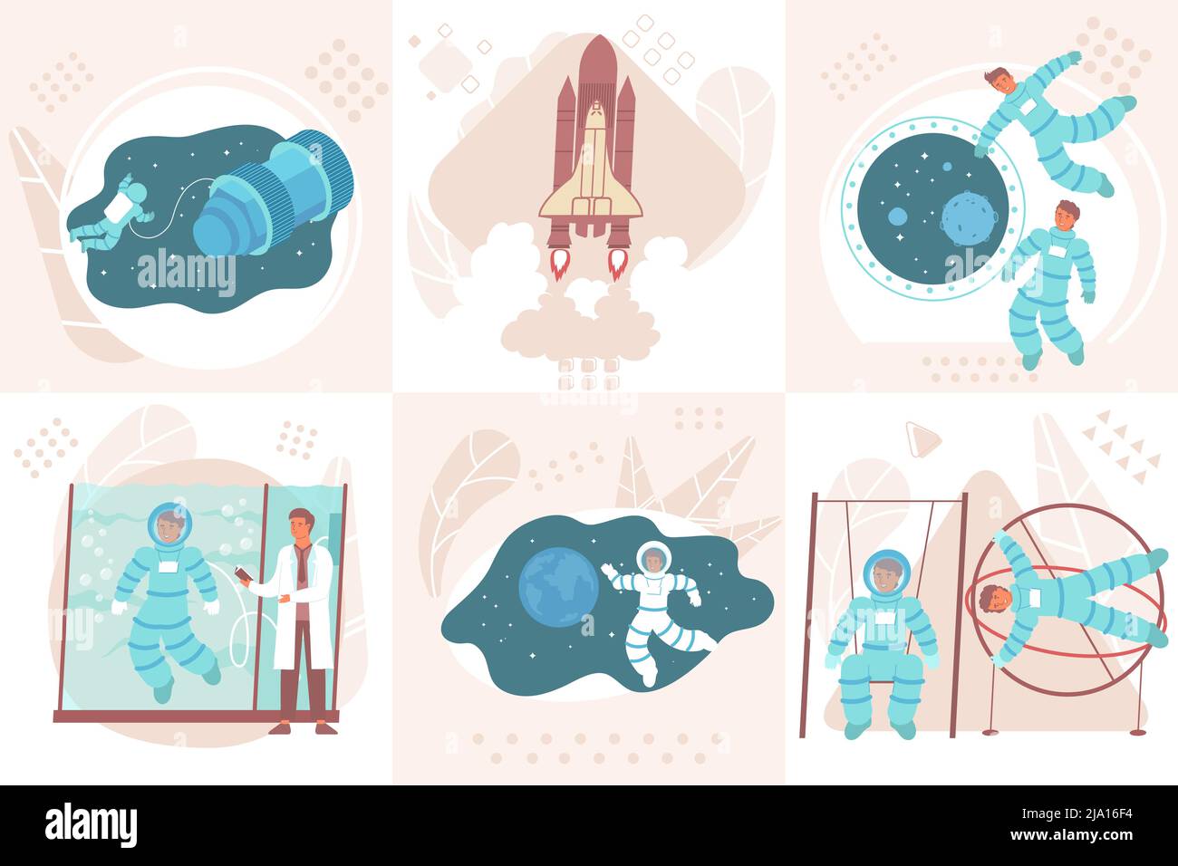 Astronaut design concept with square compositions of people during ...
