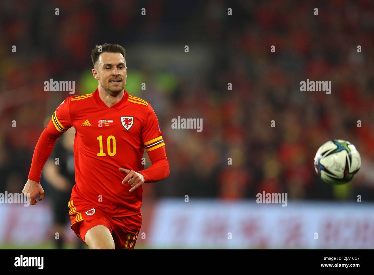 Aaron Ramsey of Wales in action. FIFA World Cup 2022 play off semi ...