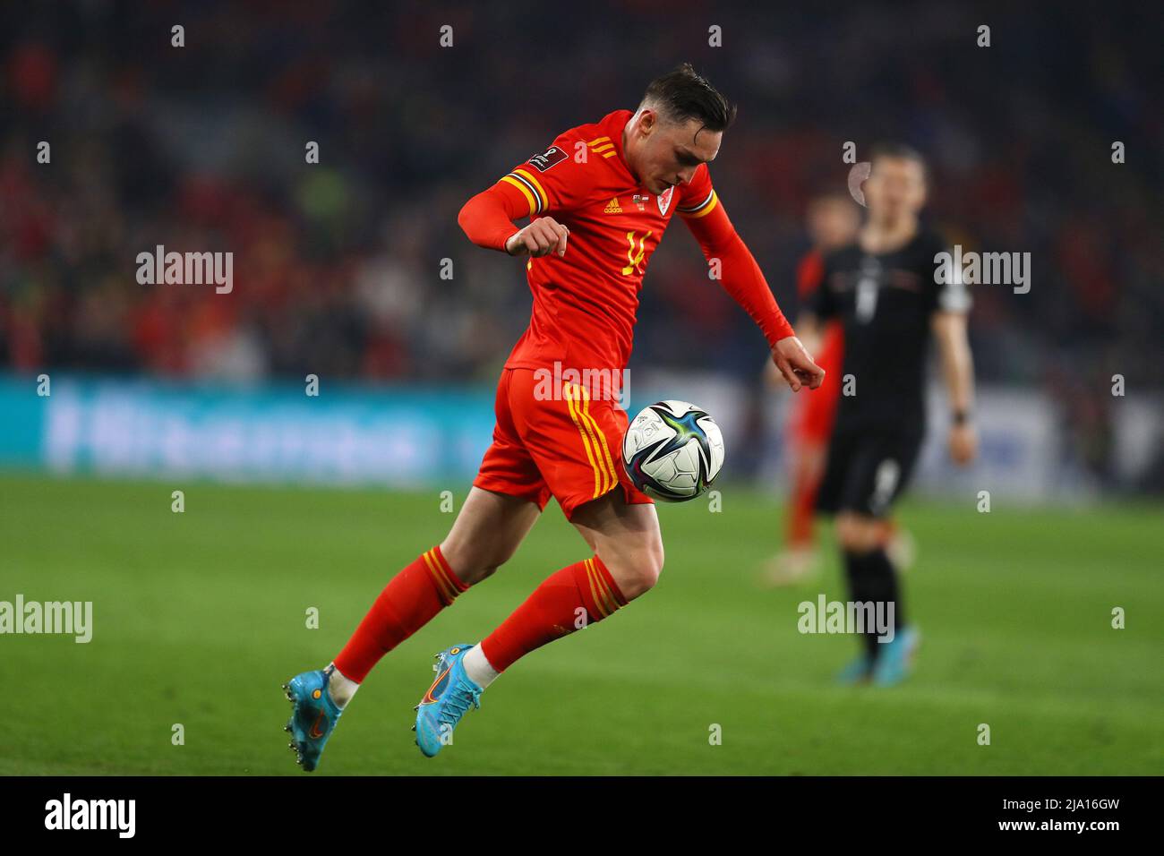 Connor Roberts of Wales in action. FIFA World Cup 2022 play off semi ...