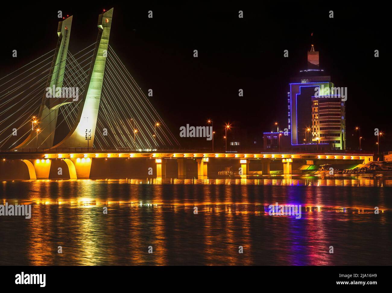 Tianhu Bridge Hun River Fuxin Liaoning Province China Night Lights ...