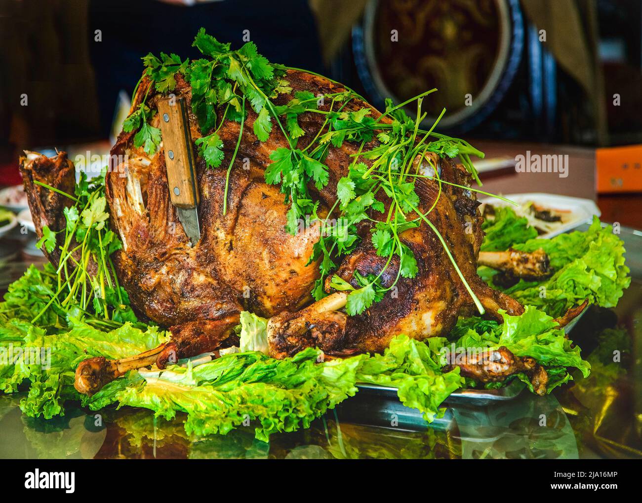 Roasted Whole Lamb Herbs Knife Lanzhou Gansu Province China Uighur ...
