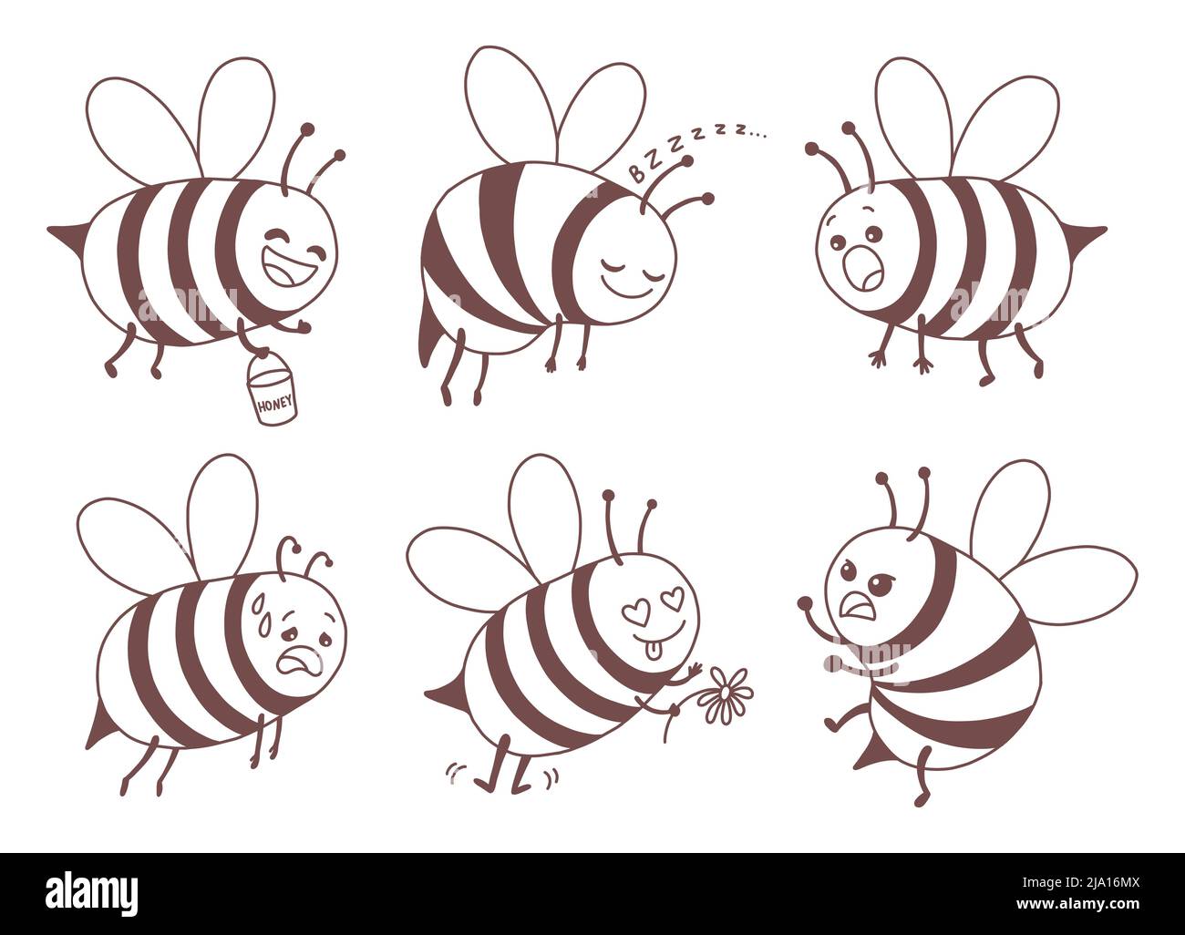 Bee emotions simple doodle and vector illustration Stock Vector Image ...