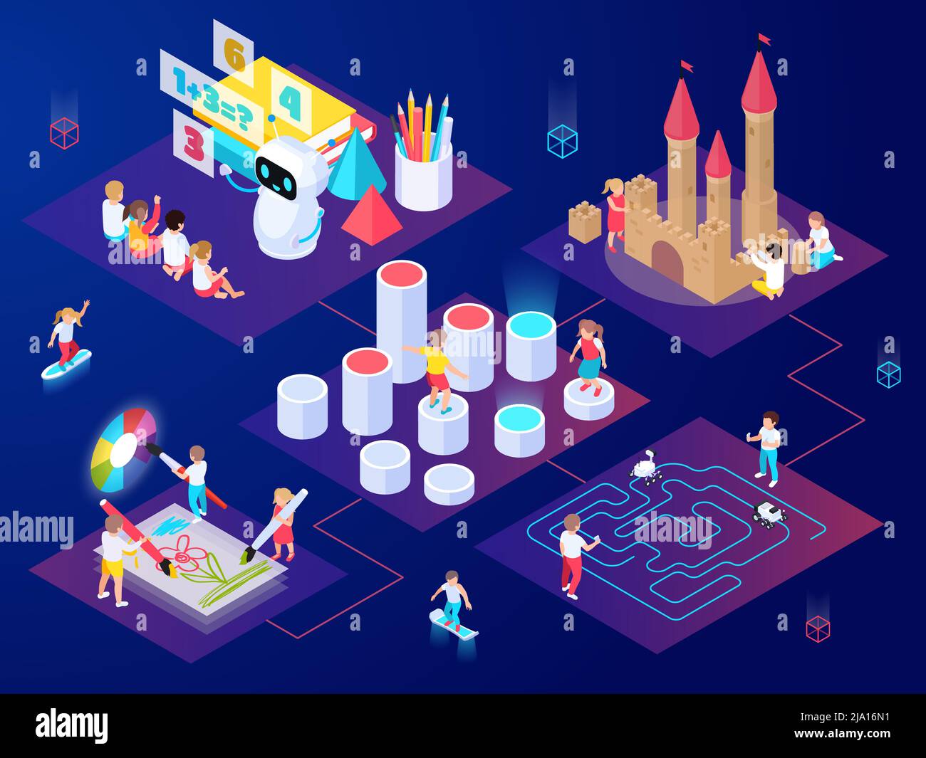 Modern futuristic playground composition with set of connected ...