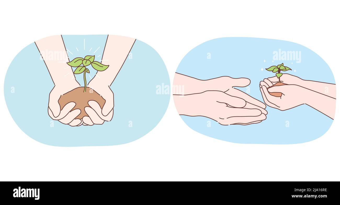 Ecology, environment protection and gardening concept. Human hands ...