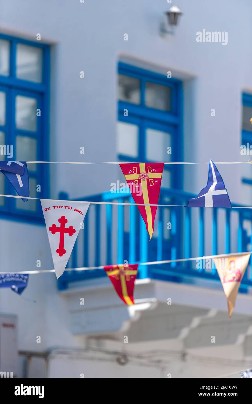 Mykonos island in Cyclades group in the Aegean Sea. summer party ...