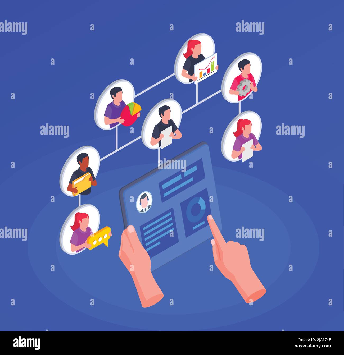 Remote management concept with character monitoring work of employees ...