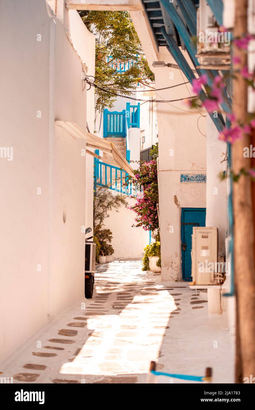 Mykonos island in Cyclades group in the Aegean Sea. summer party ...