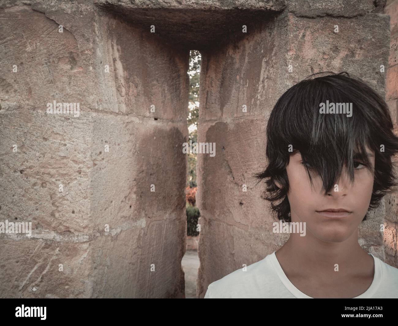 Close Up Portrait Of A Handsome Boy With A Fringe Covering His Eyes 4295