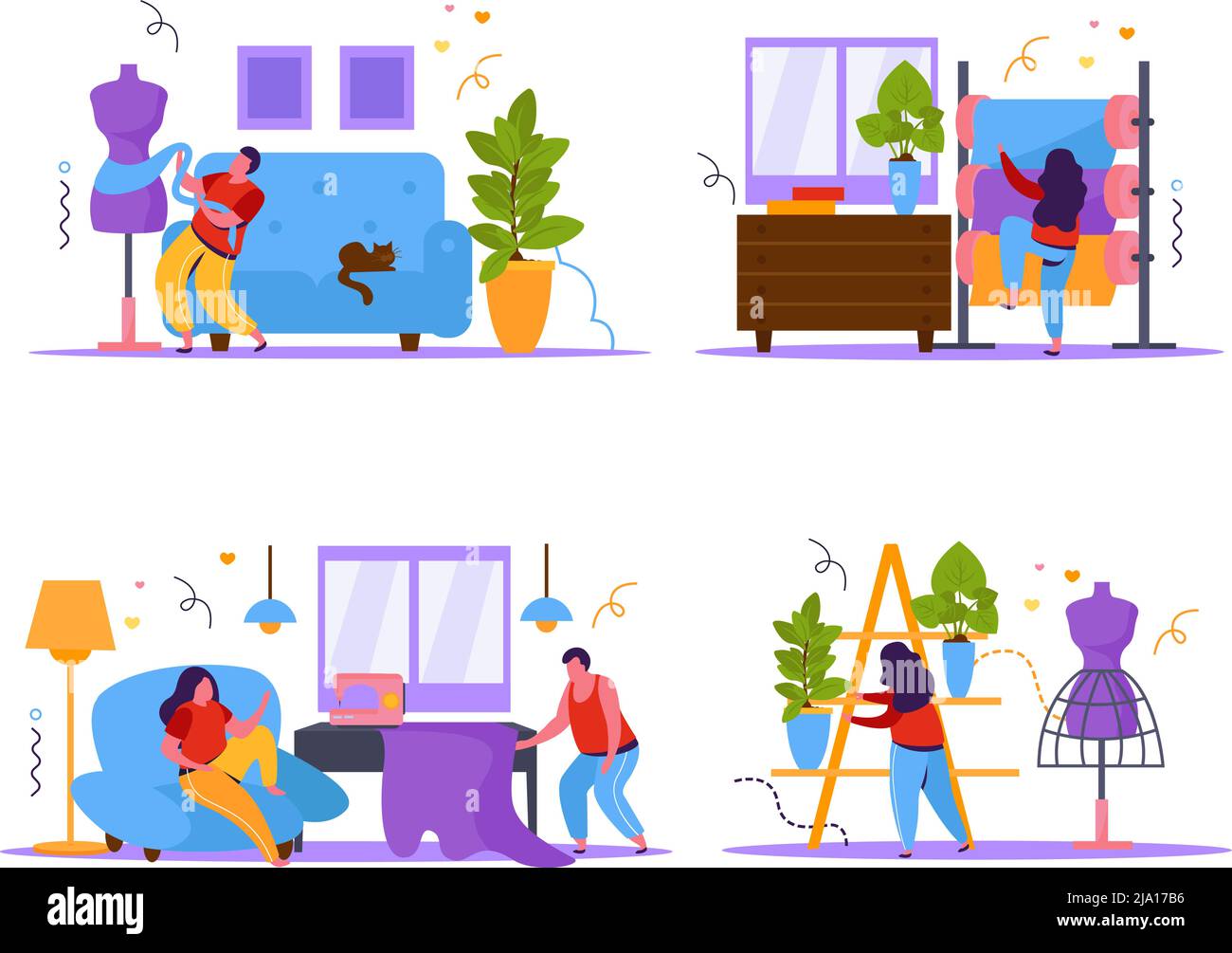 Tailoring set of four isolated compositions with flat images of tailor ...