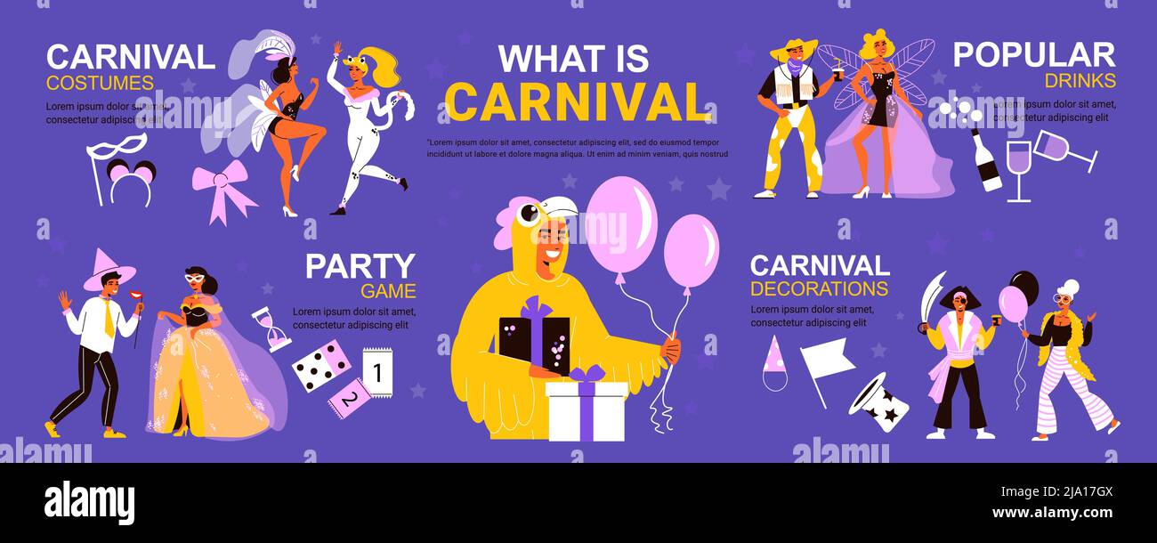 Carnival infographics with isolated human characters of people in ...