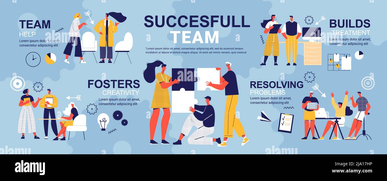 Successful team infographics with editable text captions icons of gear ...