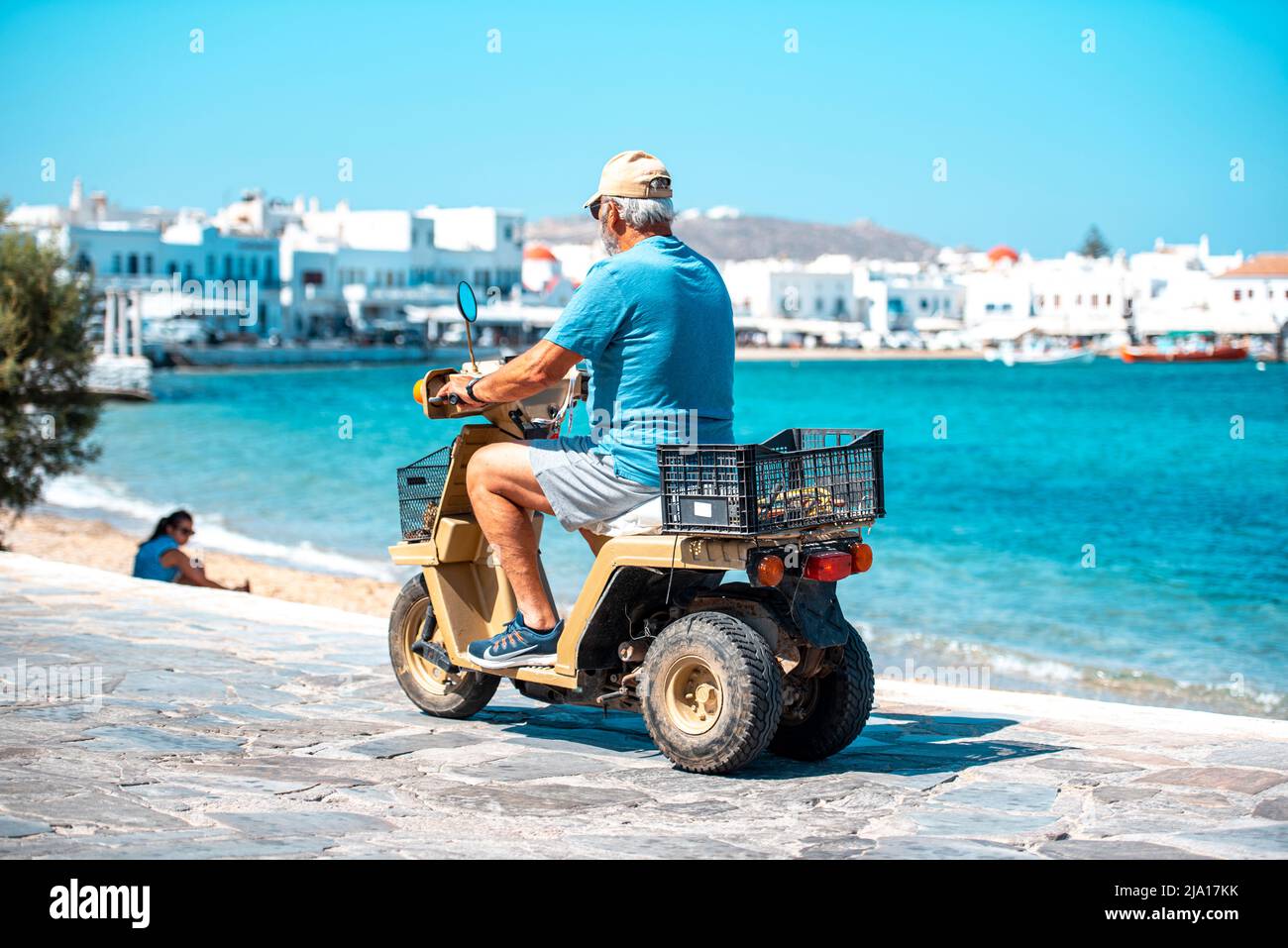 Mykonos island in Cyclades group in the Aegean Sea. summer party ...