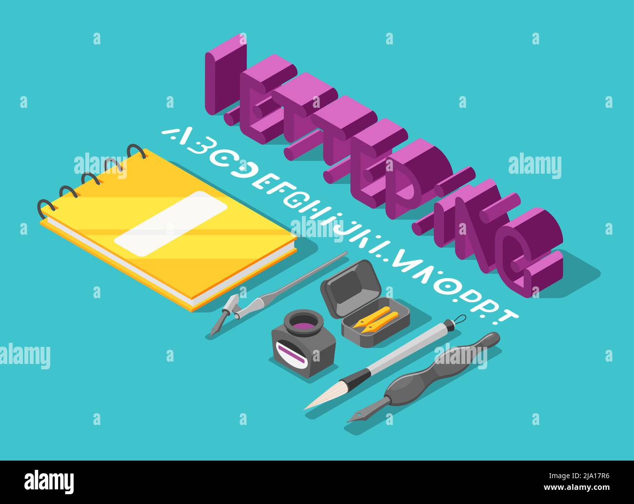 Hobby calligraphy isometric background composition of 3d text and ...