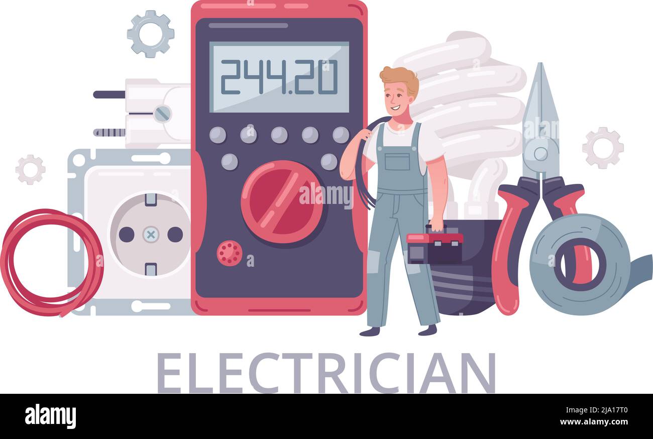 Electrician cartoon composition with male human character of handyman ...