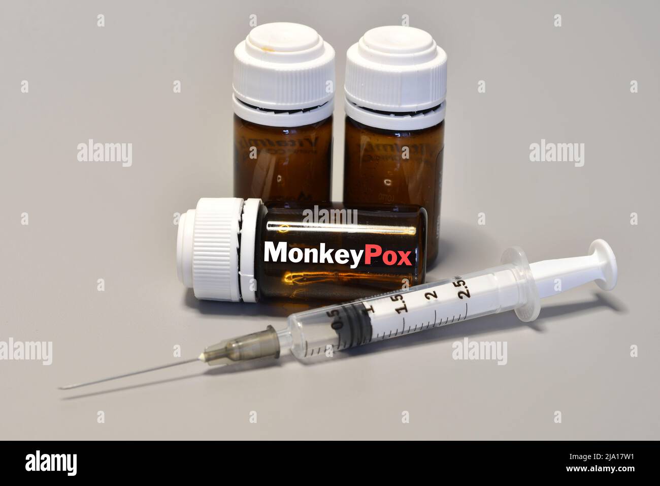 MonkeyPox virus. Syringe and vaccine. Treatment for New Virus MonkeyPox ...