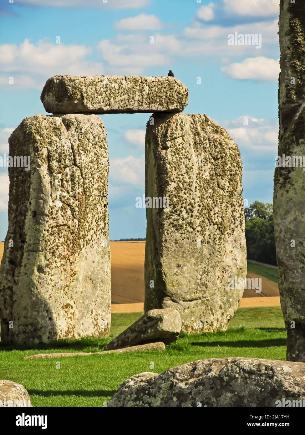 One of the large Trililithins of Stonehenge, large sarsen rocks capped ...