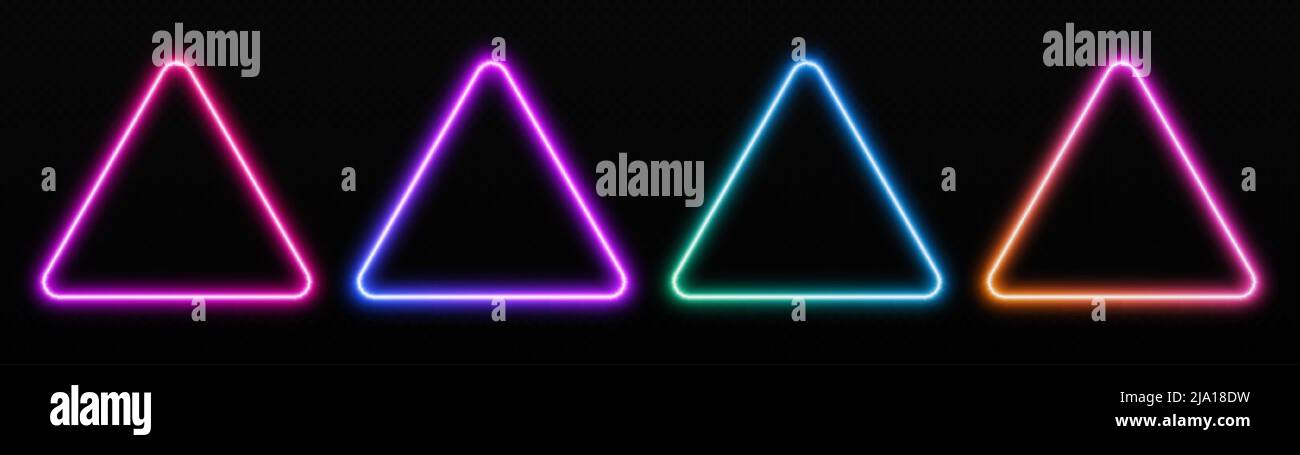Gradient neon triangle frames set. Glowing borders isolated on a dark background Stock Vector ...