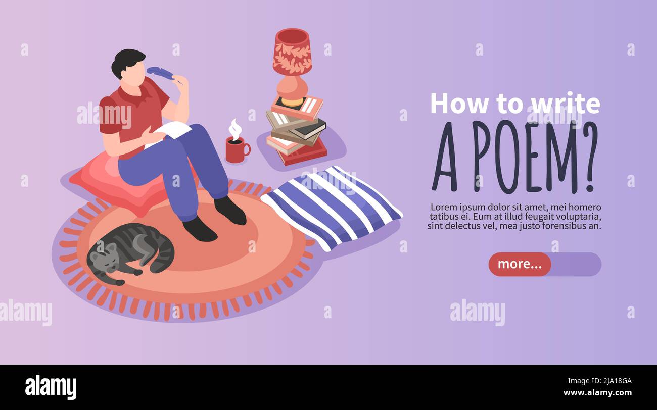 Poetry isometric poster with poem writing and reading symbols vector ...