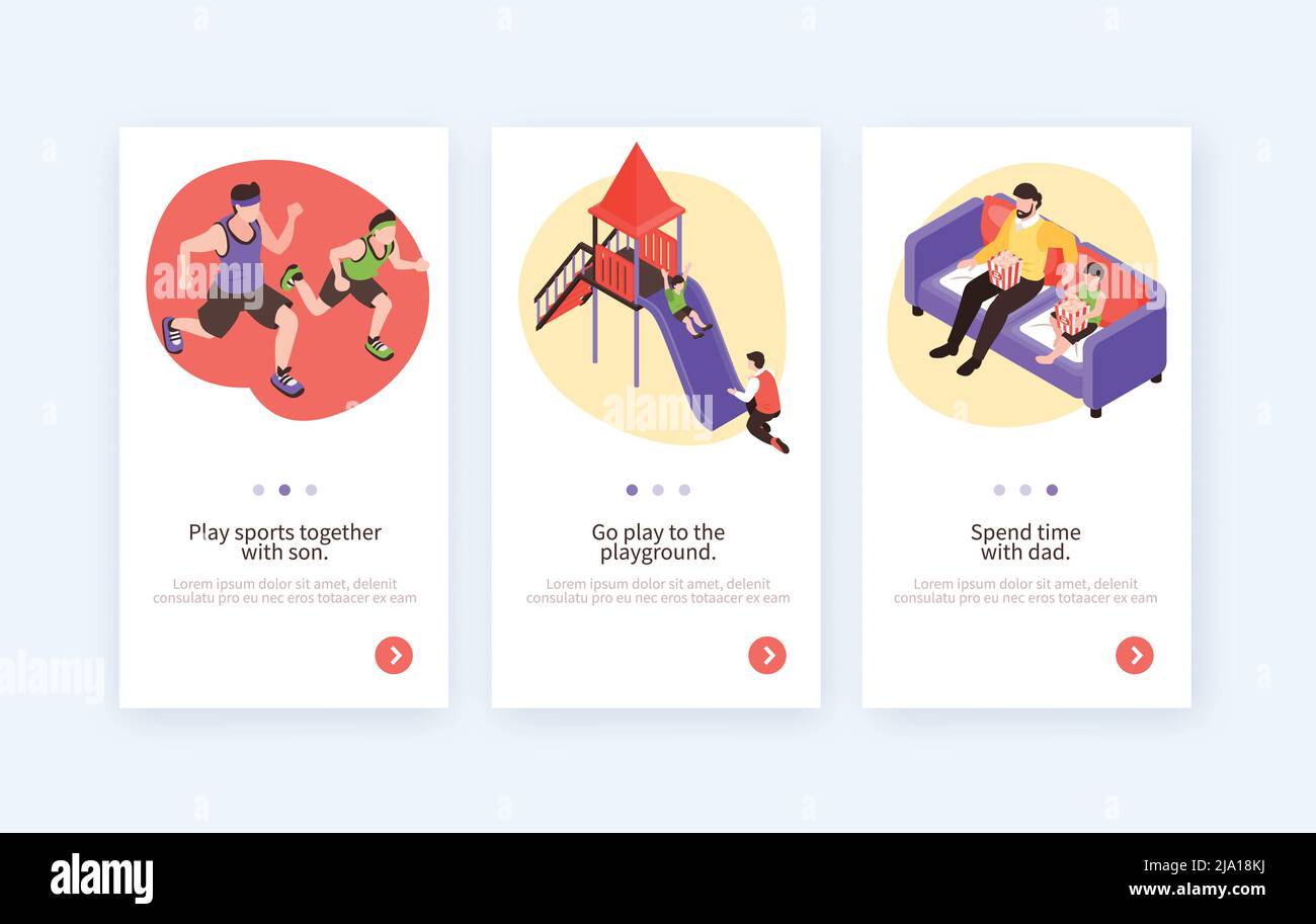 Fatherhood isolated vertical banners with isometric compositions ...