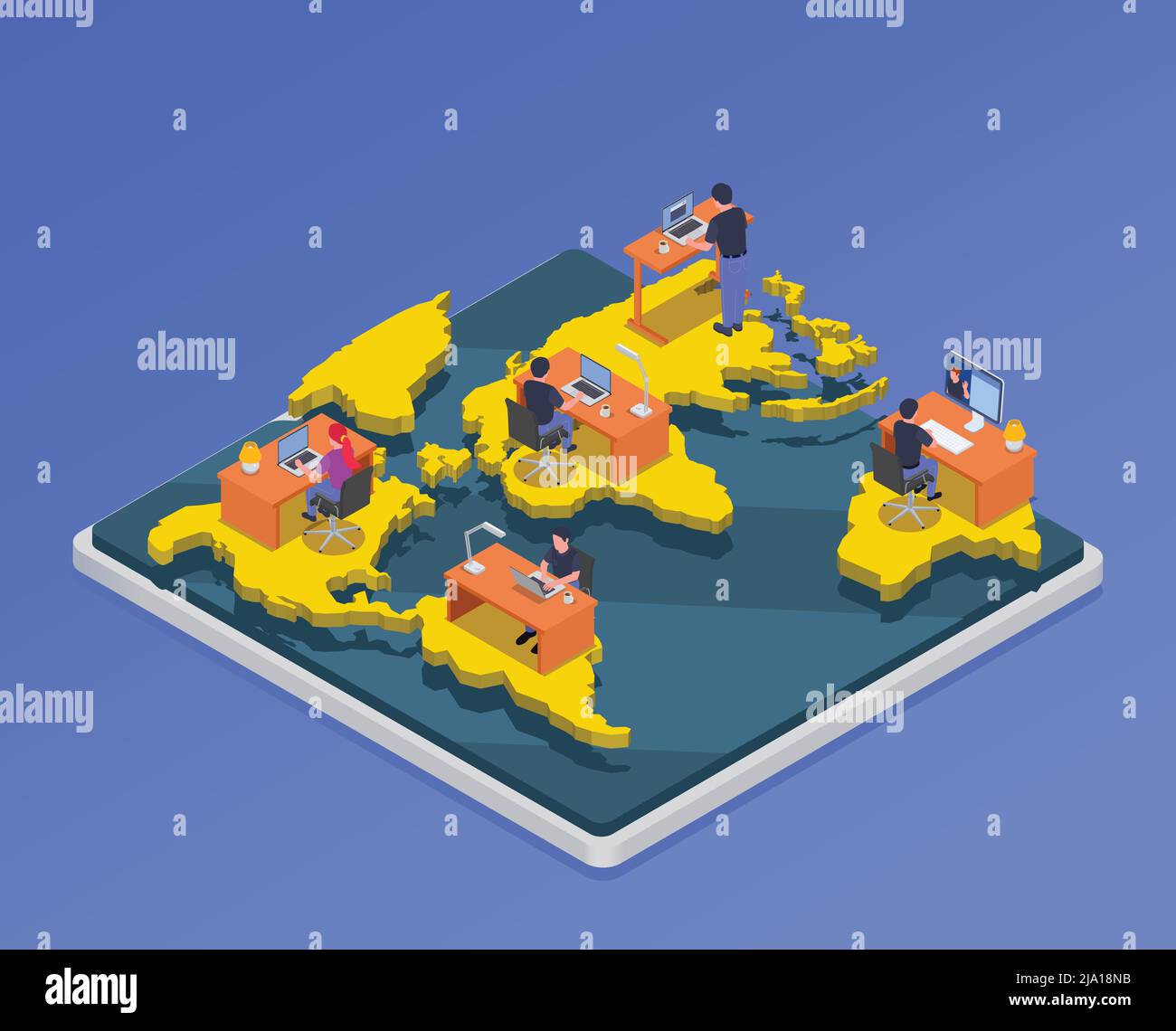 Isometric map with characters of remote workers from different parts of ...