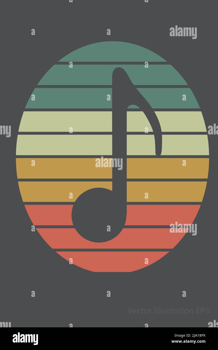 music note symbol one oval with retro gaming colored background. Vector ...