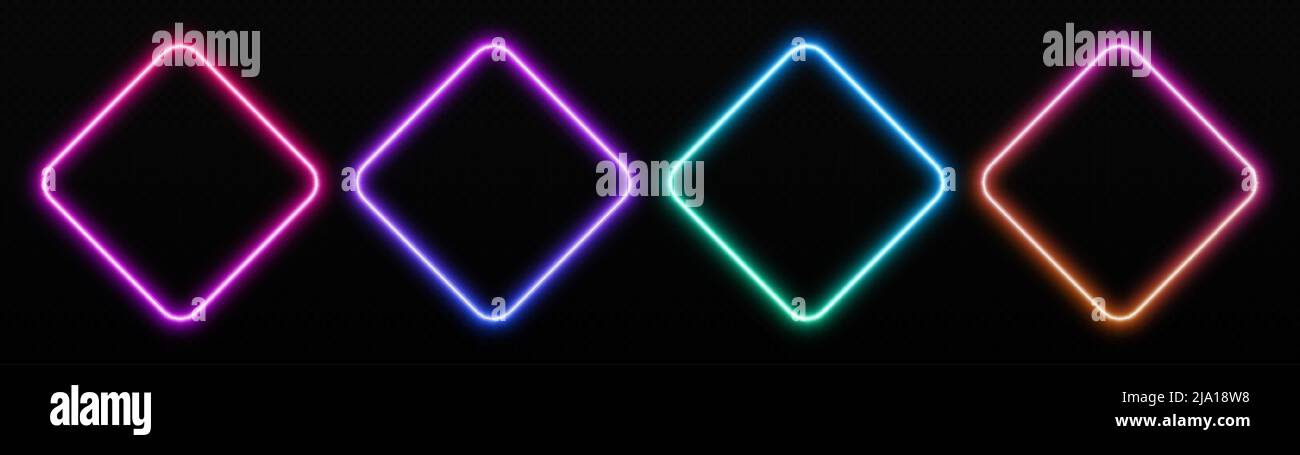 Gradient neon rhombus frames set. Glowing borders isolated on a dark ...