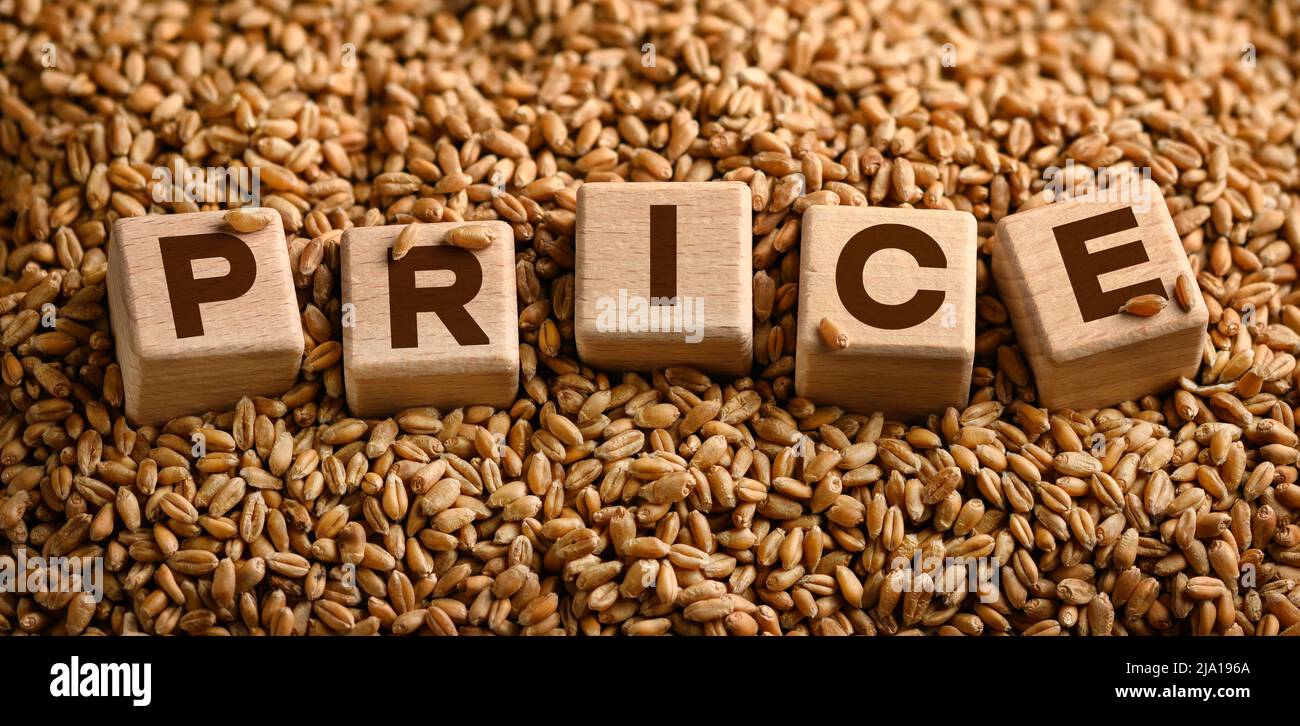 PRICE word on wooden blocks and wheat grain background Stock Photo - Alamy