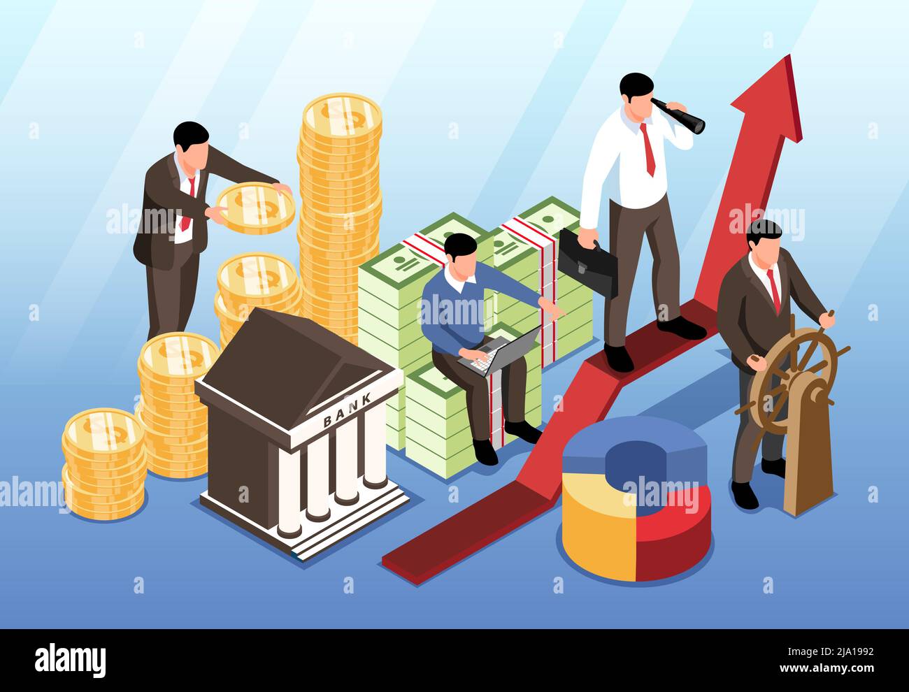 Investment horizontal background with bank building and partner team ...