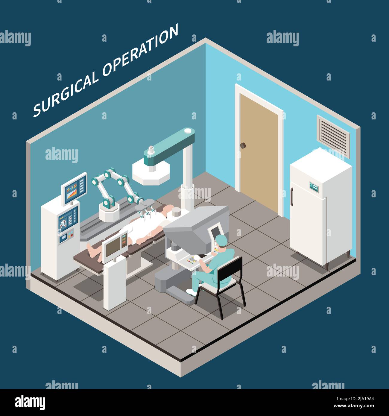 Robotic surgery isometric concept with surgical operation symbols ...